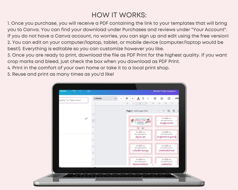 Mother's Day Coupons Printable, Mom Coupons, Editable Mom Coupons, Gift ...