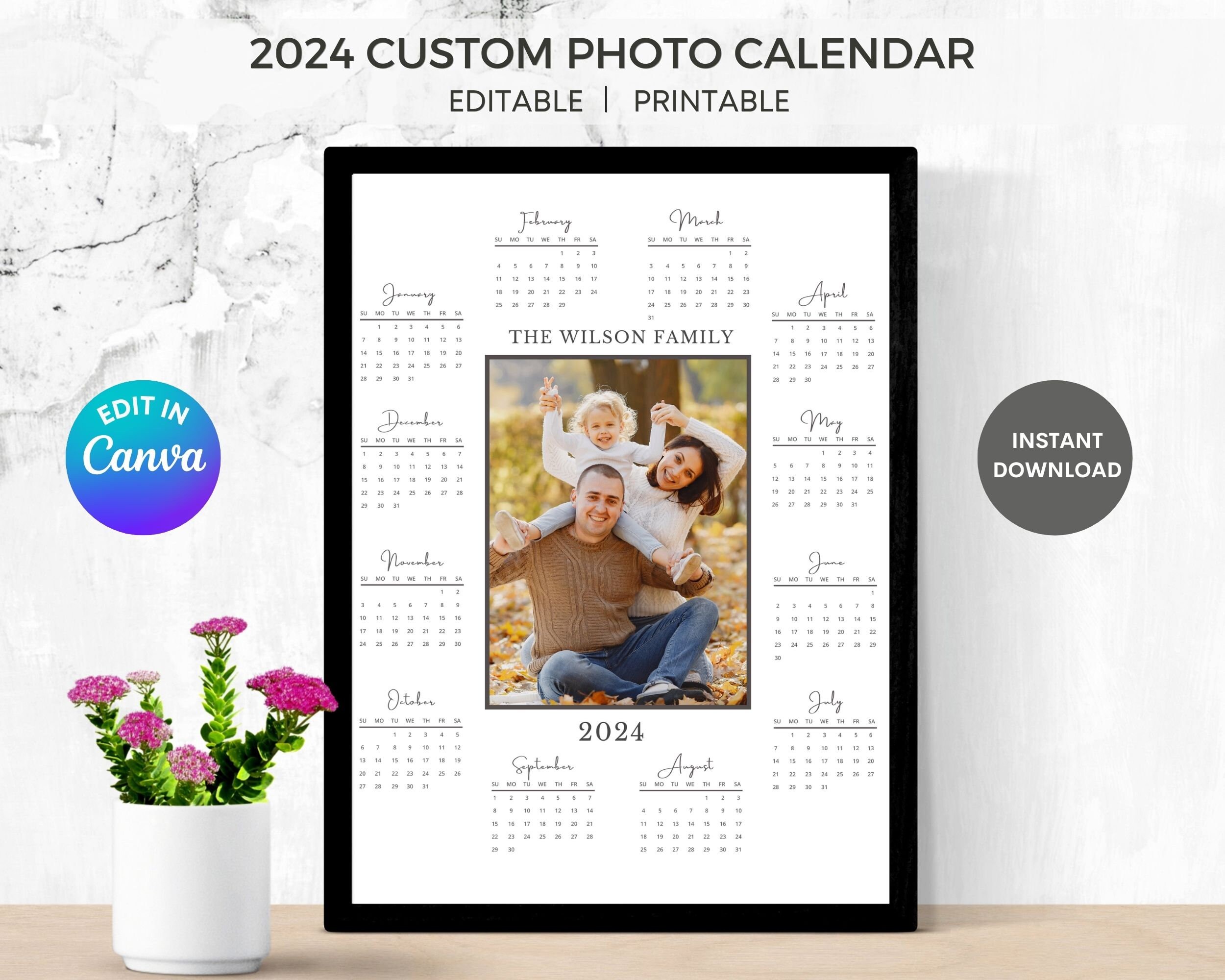 2023 Custom Printable Calendar, Canva Photo Calendar Template, Editable ...