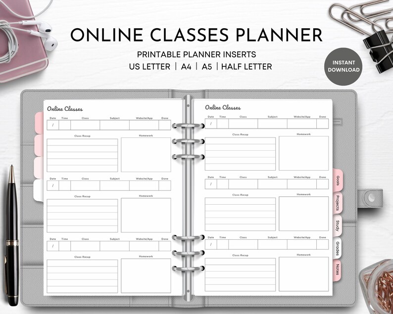 Online Classes Planner Printable, Online Classes Tracker, Assignment ...