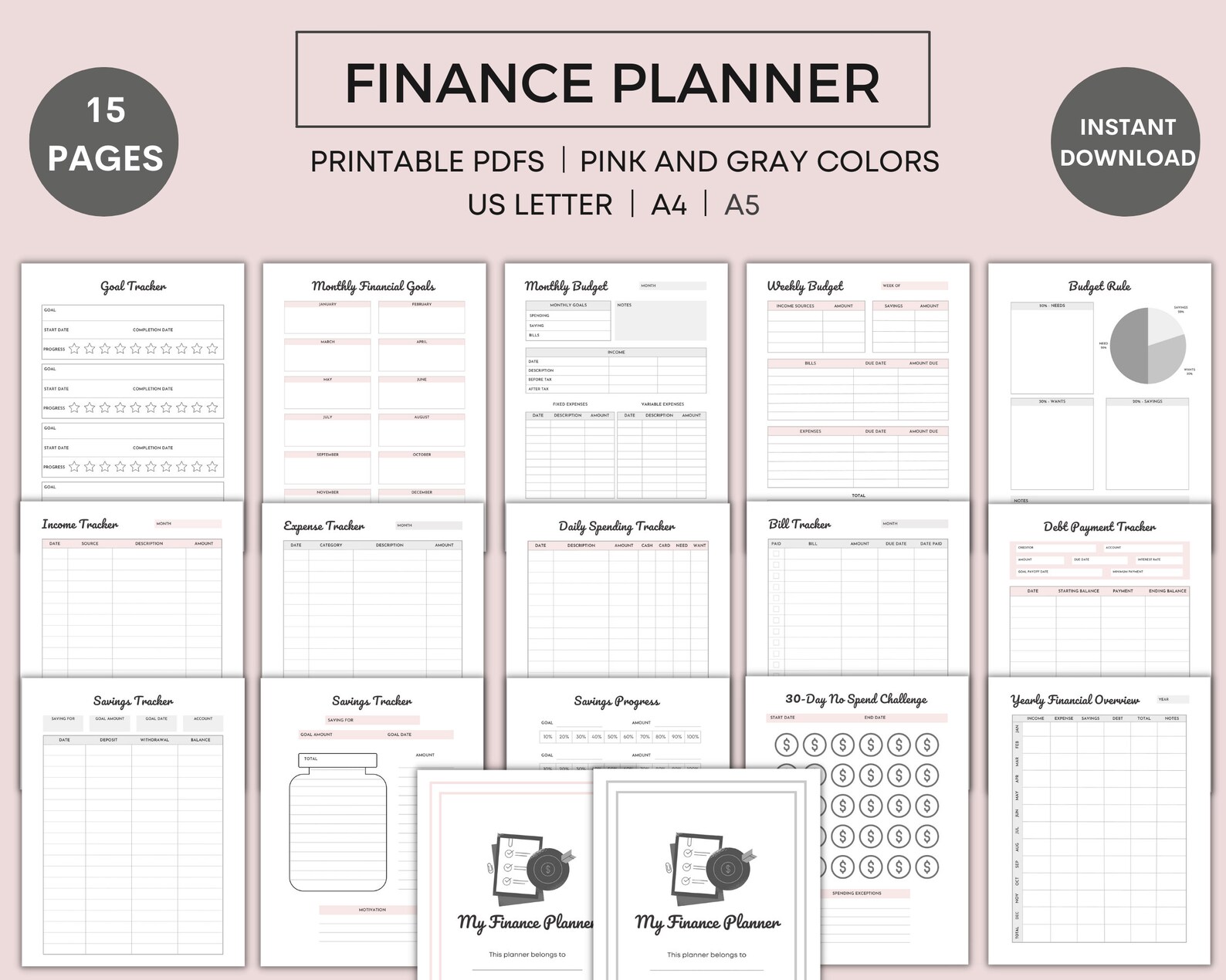 Finance Planner Printable, Expense Tracker, Bill Tracker, No Spend ...
