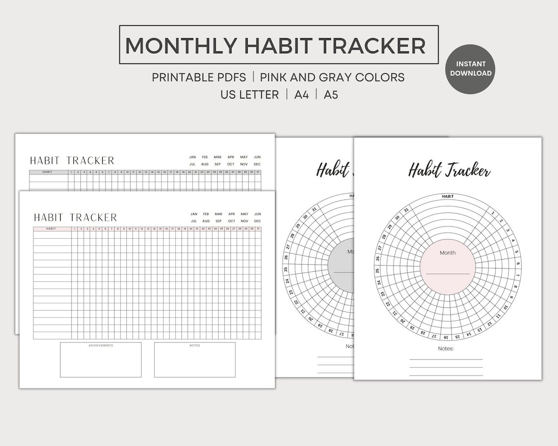 Monthly Habit Tracker Printable Routine Tracker Goal Tracker | Etsy