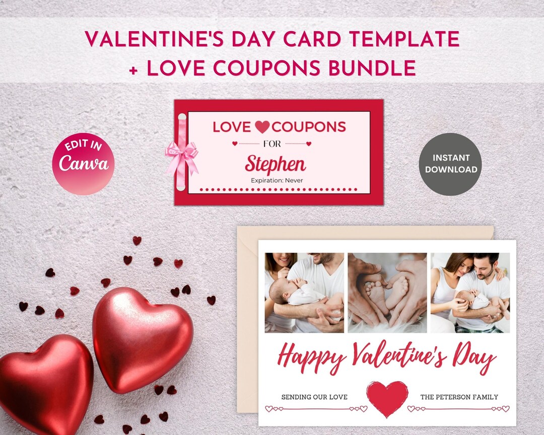 Printable Valentine Bundle, Custom Valentine's Day Card, Editable Love ...
