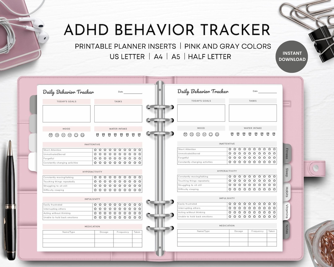 ADHD Behavior Tracker Printable, Daily Behavior Tracker, ADHD Symptom ...