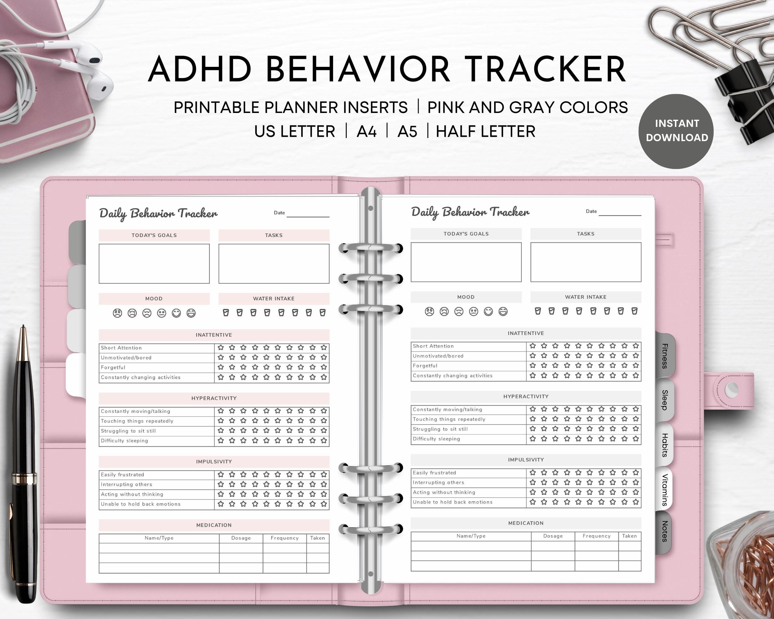 ADHD Behavior Tracker Printable, Daily Behavior Tracker, ADHD Symptom ...