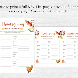 Thanksgiving Finish the Phrase Printable, Finish the Phrase Game ...