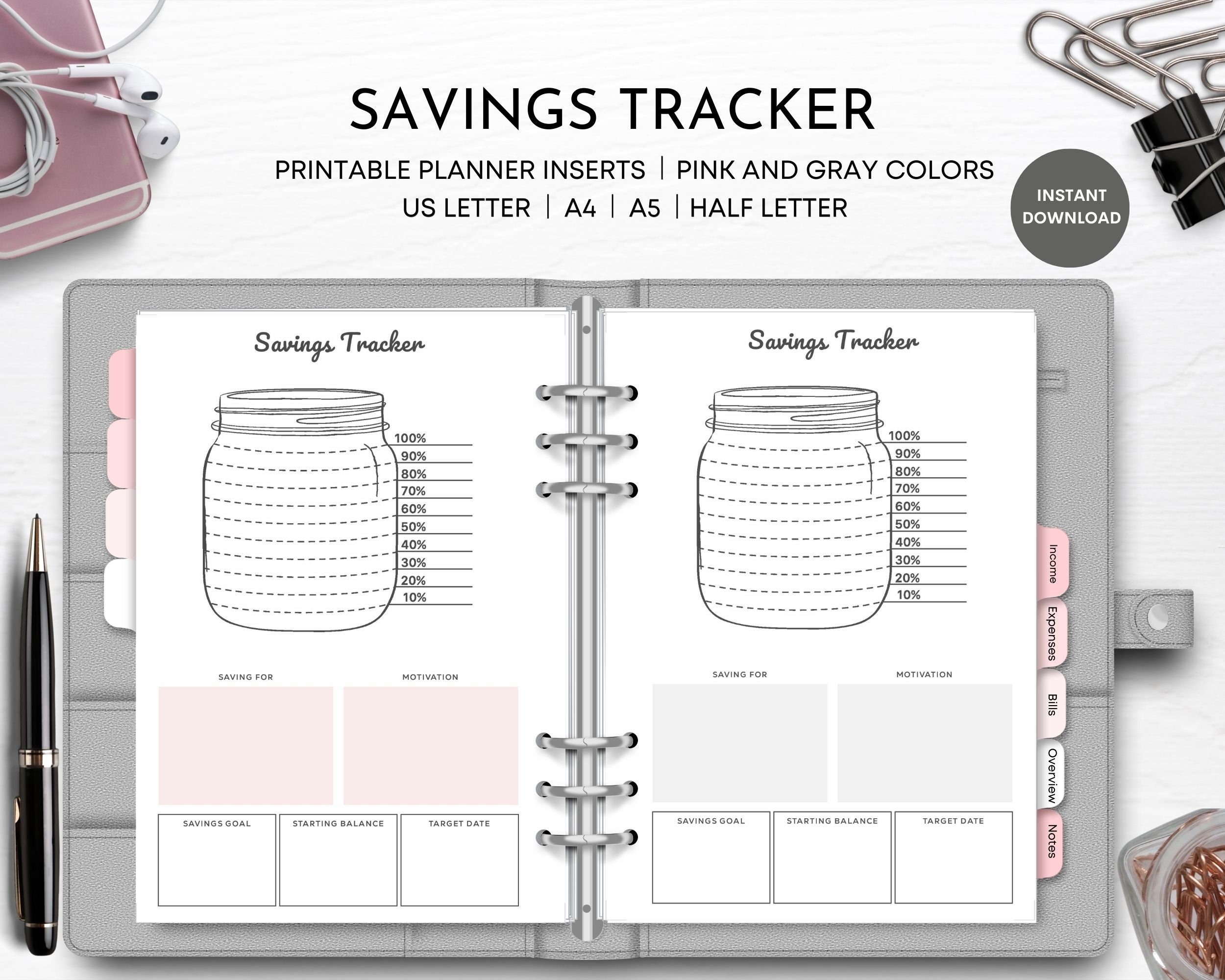 Savings Tracker Printable, Savings Jar, Planner Inserts, Savings Goal ...