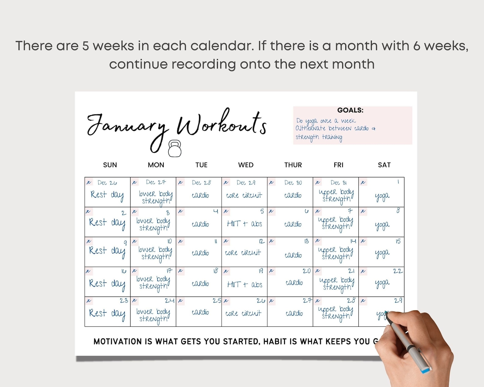 Printable Monthly Workout Calendar, Undated, Fitness Tracker, Workout ...