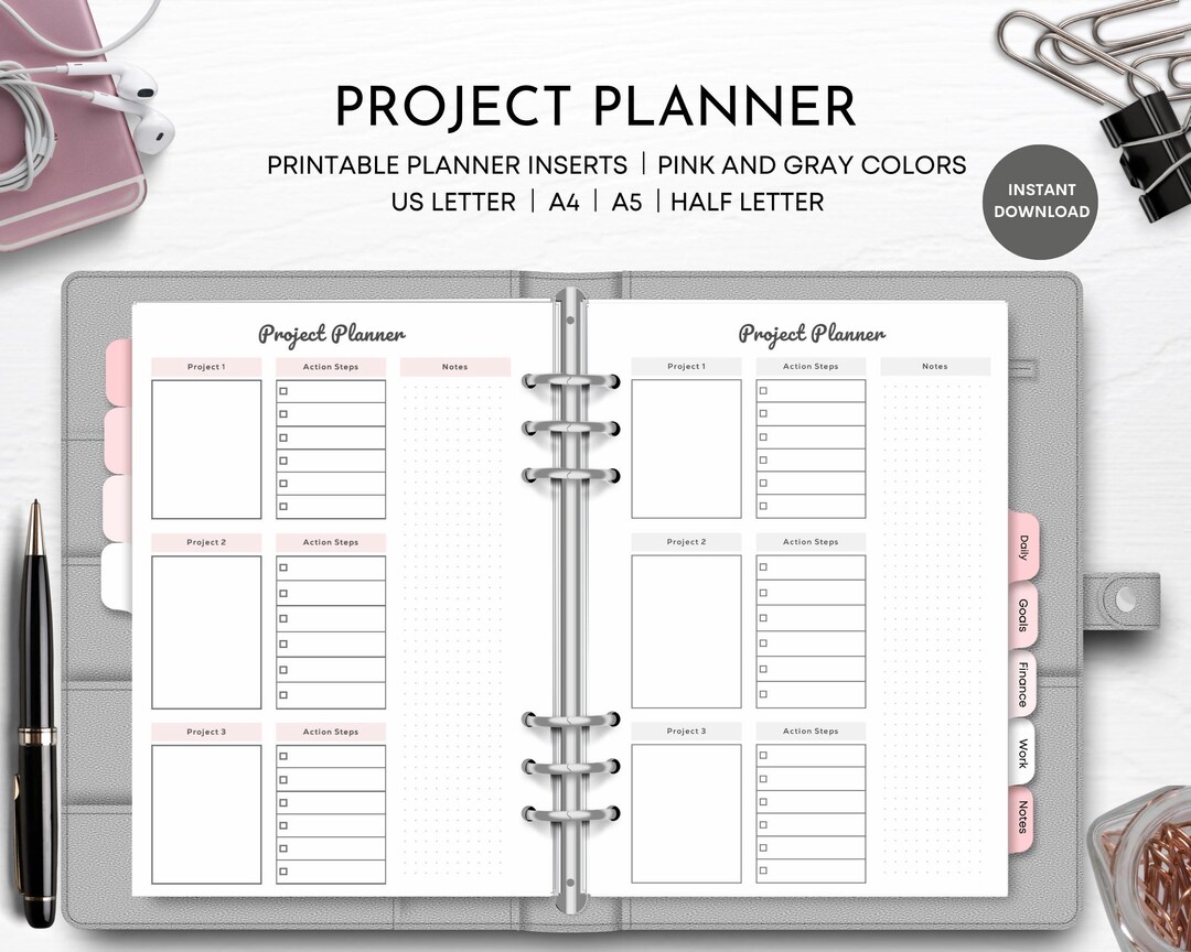 Project Planner Printable, Project Management, Planner Inserts, US ...