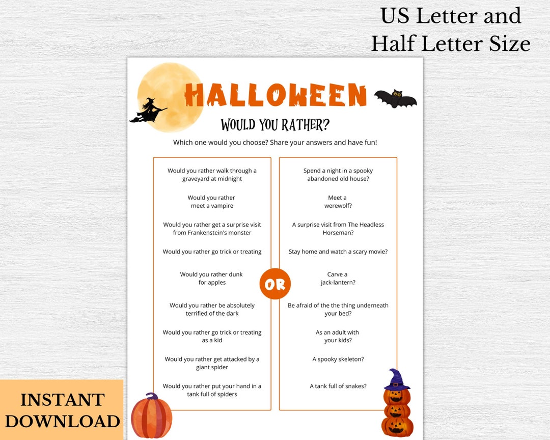 Halloween Would You Rather Printable, This or That Game, Halloween ...