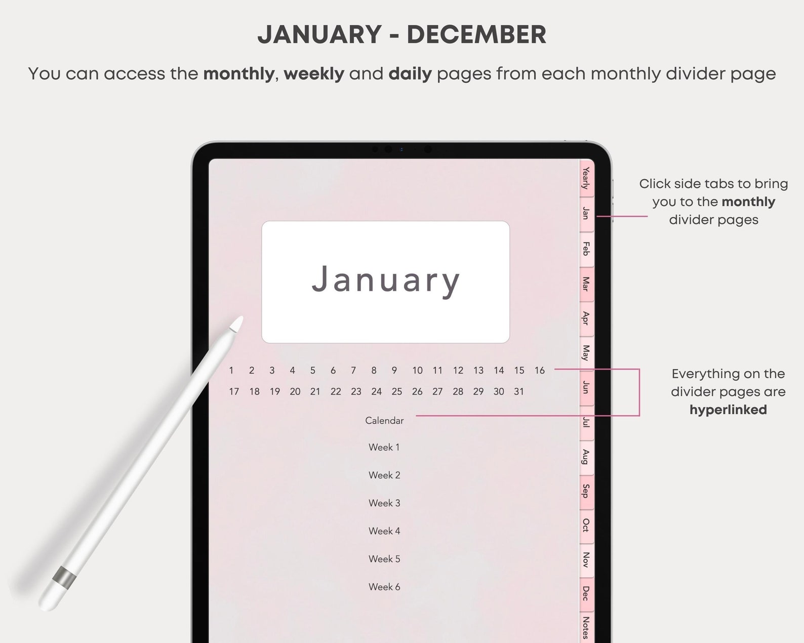 Undated Digital Planner, Portrait Style, Digital Planner, Monthly ...