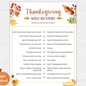 Thanksgiving Would You Rather Printable, Would You Rather Game ...