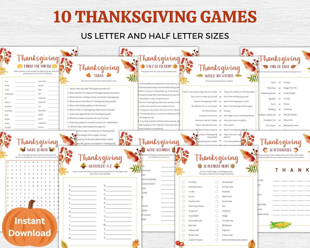 Thanksgiving Game Bundle Printable, Friendsgiving Games, Thanksgiving ...