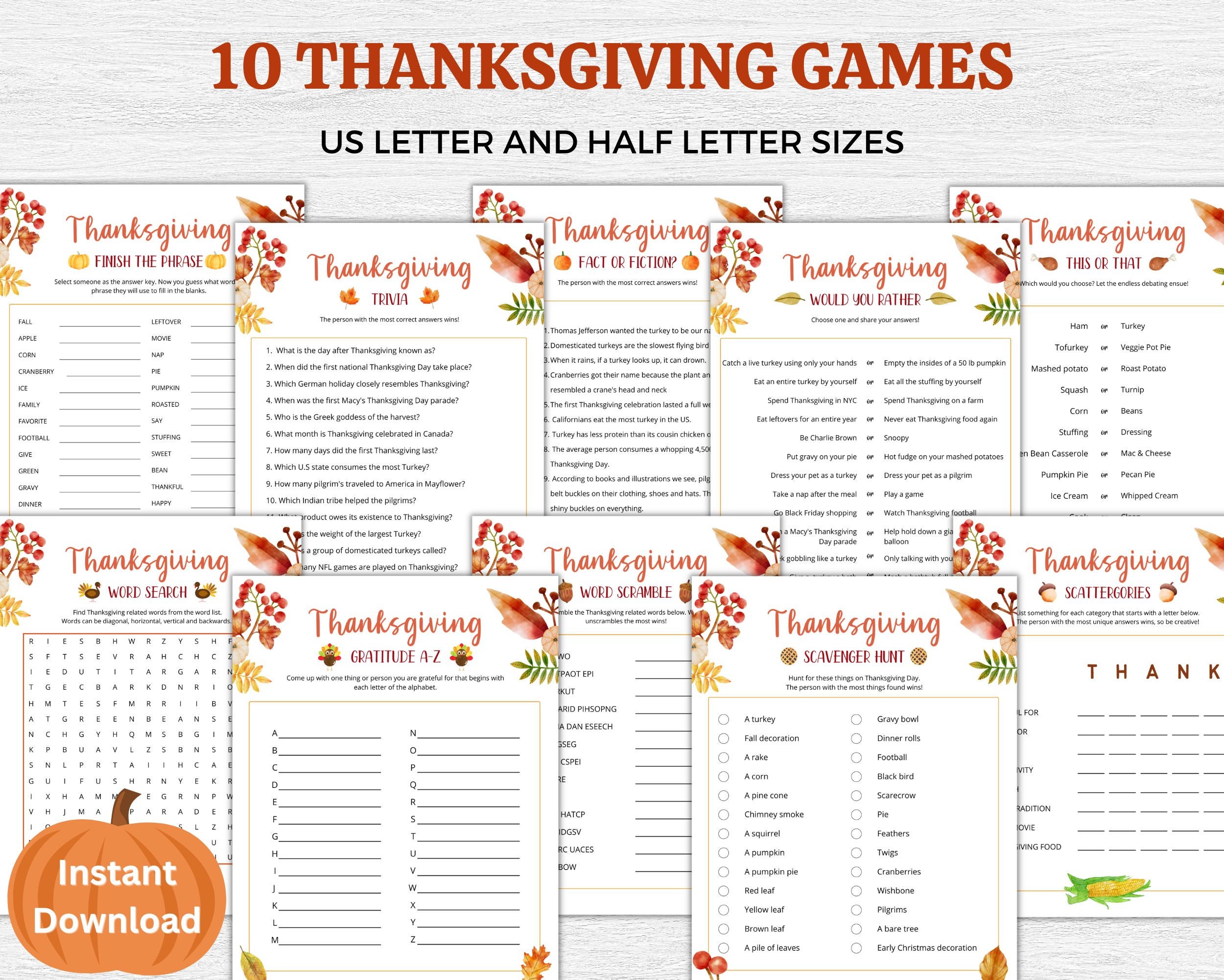 Thanksgiving Game Bundle Printable, Friendsgiving Games, Thanksgiving ...