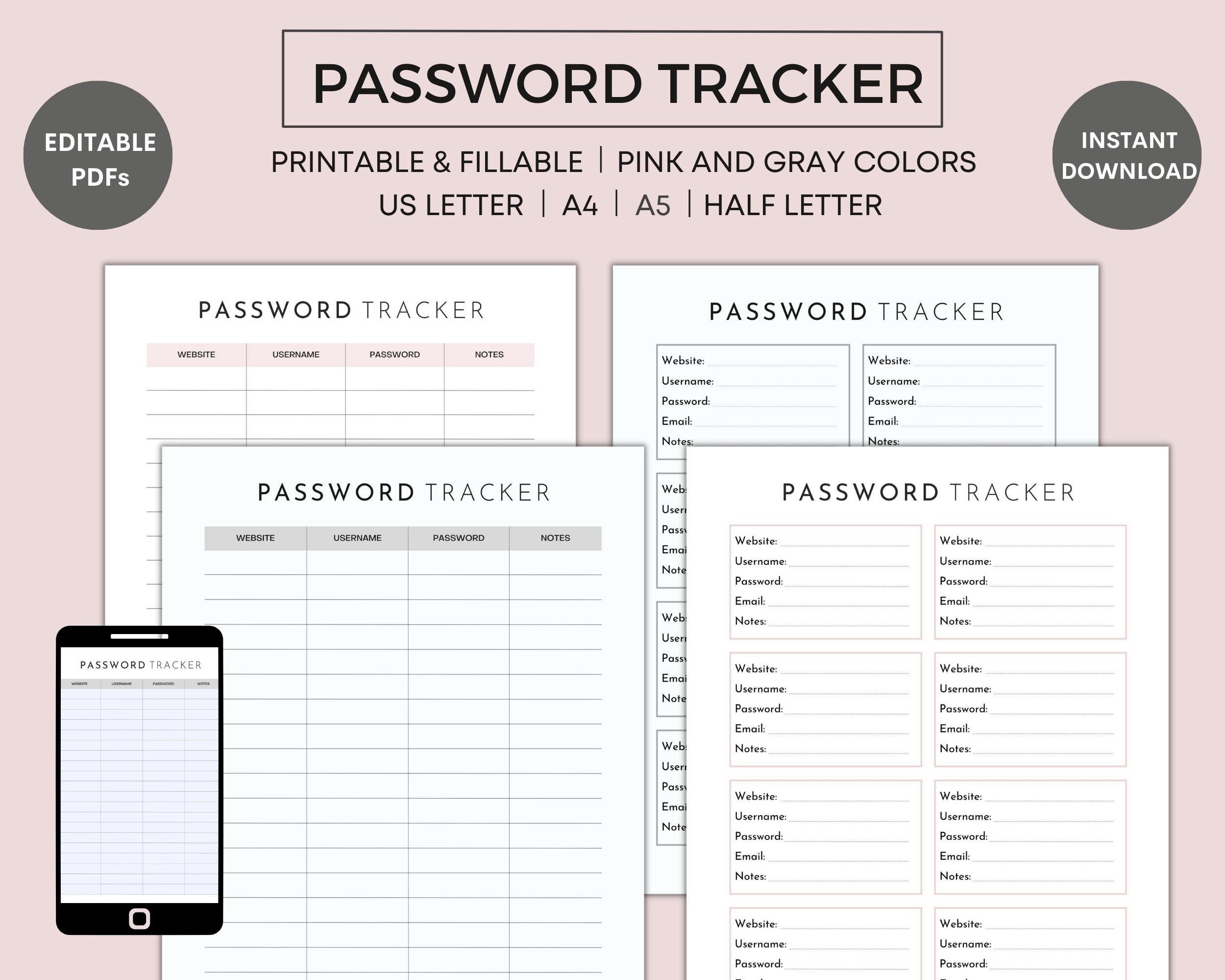 Password Tracker Printable, Password Log, Password Keeper, Password ...