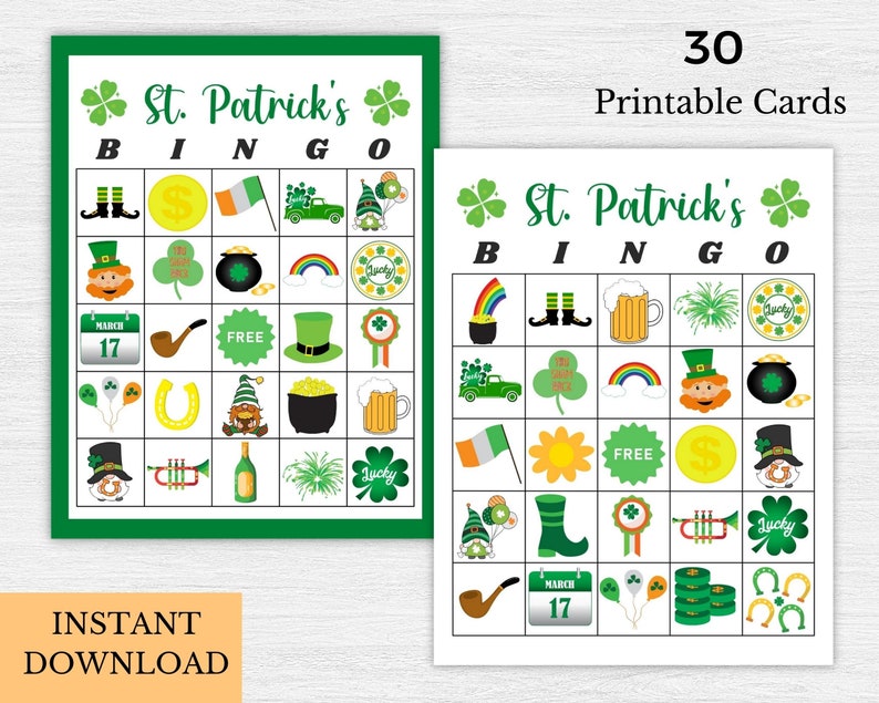 St. Patrick's Bingo Cards Printable, St. Patty's Games, St. Patrick's ...
