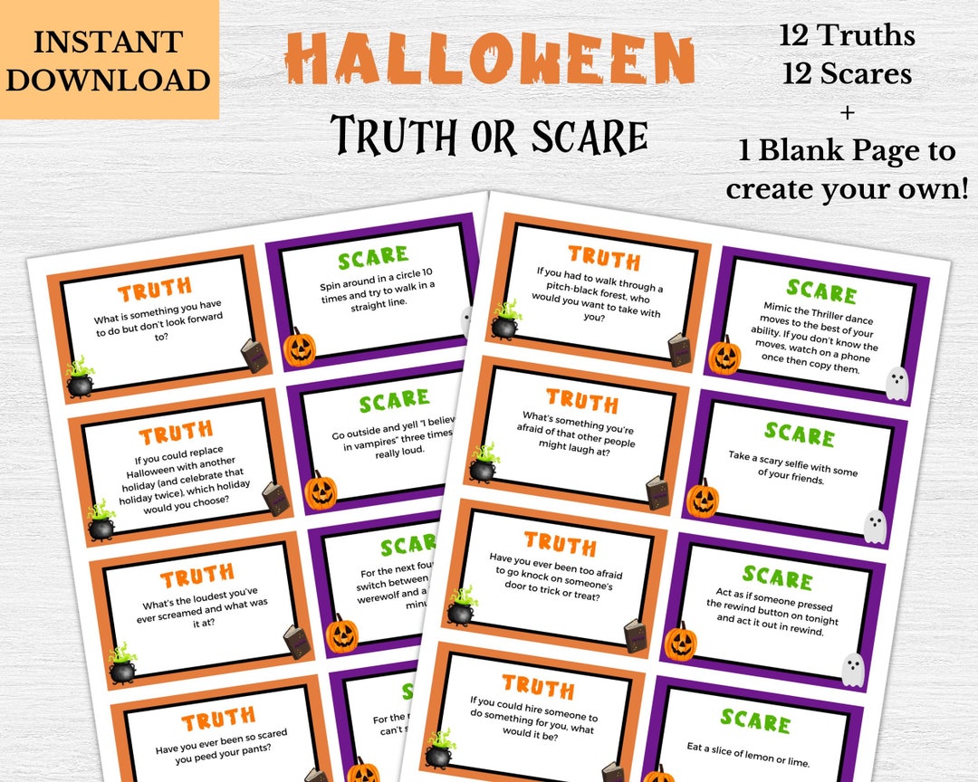 Halloween Truth or Scare Printable, Truth or Scare Game, Halloween ...