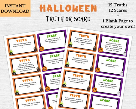 Halloween Truth or Scare Printable Truth or Scare Game - Etsy