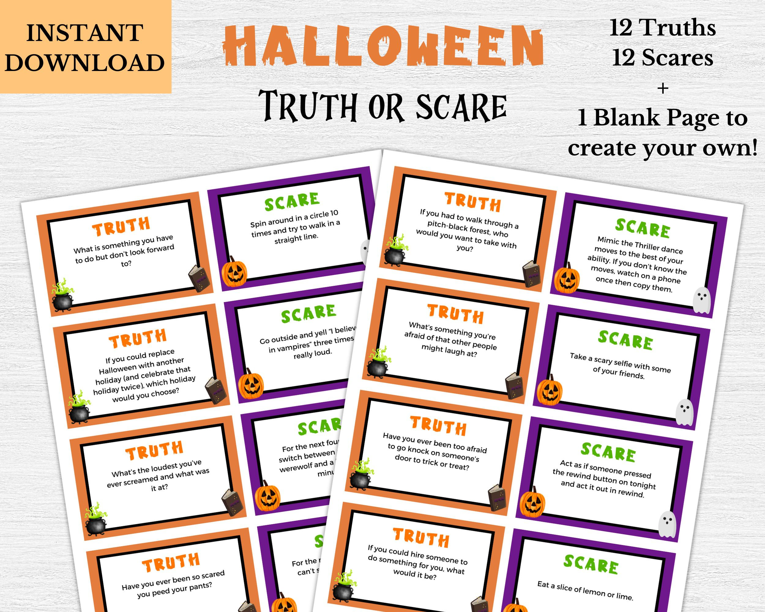 Halloween Truth or Scare Printable, Truth or Scare Game, Halloween ...