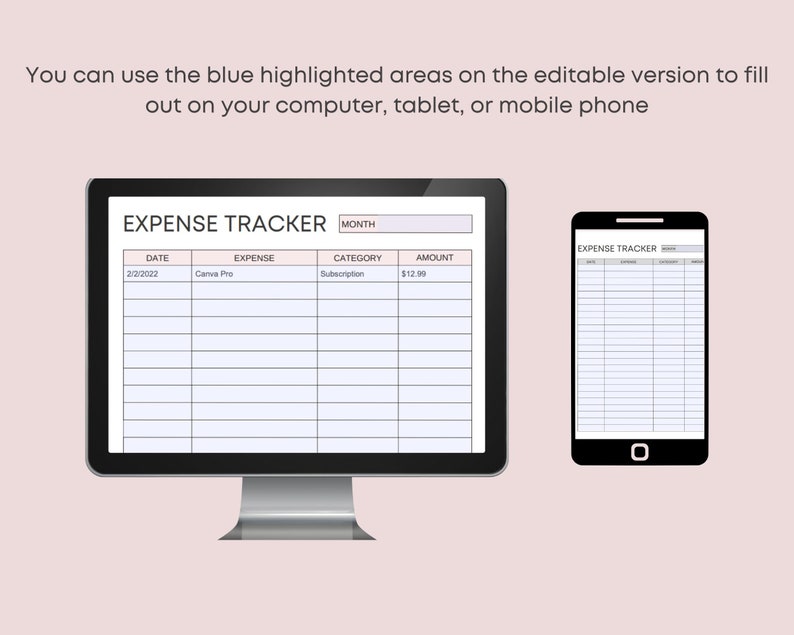 Expense Tracker Printable, Expense Log, Editable and Fillable PDF ...