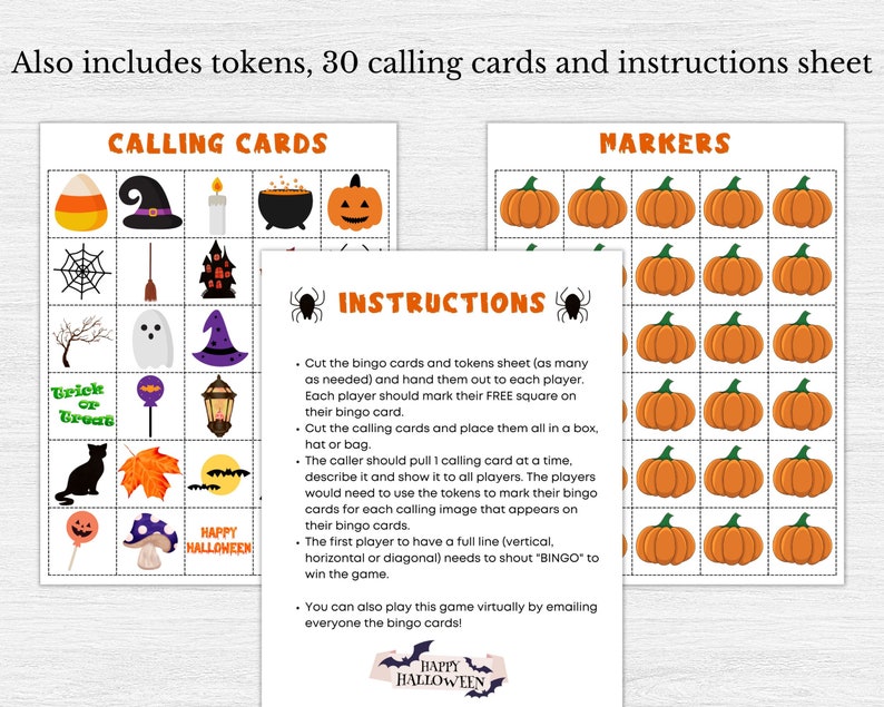 Halloween Bingo Cards Printable, Halloween Games, Halloween Party Game ...