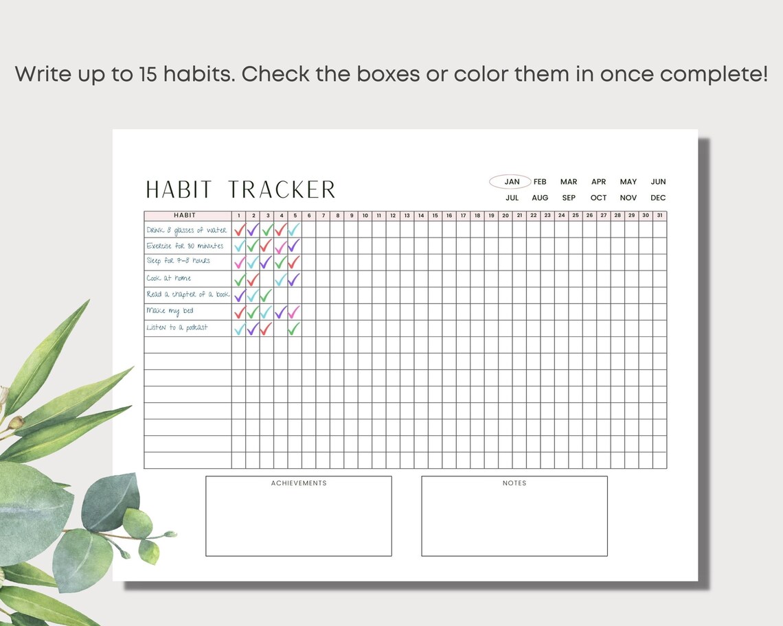 Monthly Habit Tracker Printable, Routine Tracker, Goal Tracker - Etsy