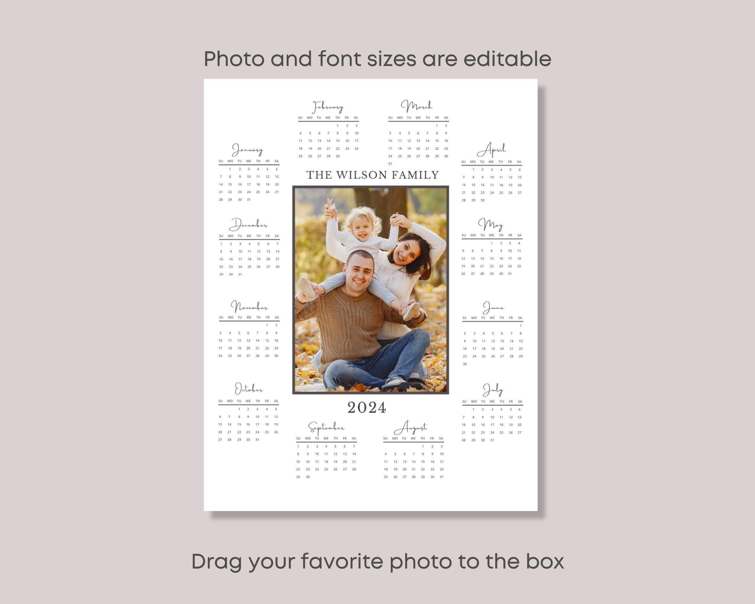 2023 Custom Printable Calendar, Canva Photo Calendar Template, Editable ...