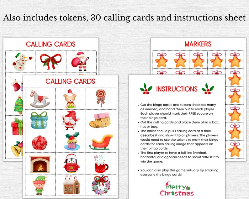 Christmas BINGO Printable Game, Bingo Game for Christmas, Christmas ...