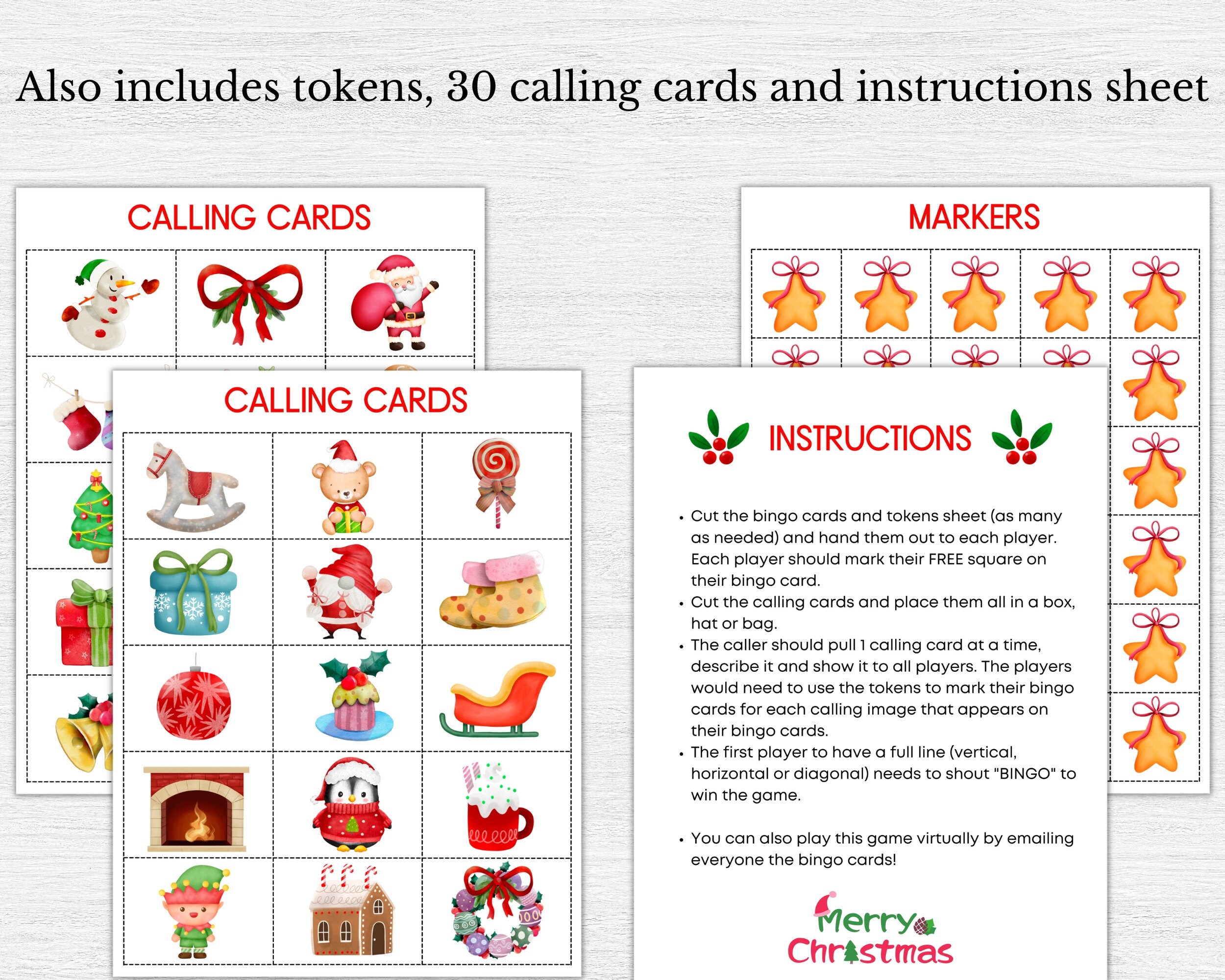 Christmas BINGO Printable Game, Bingo Game for Christmas, Christmas ...