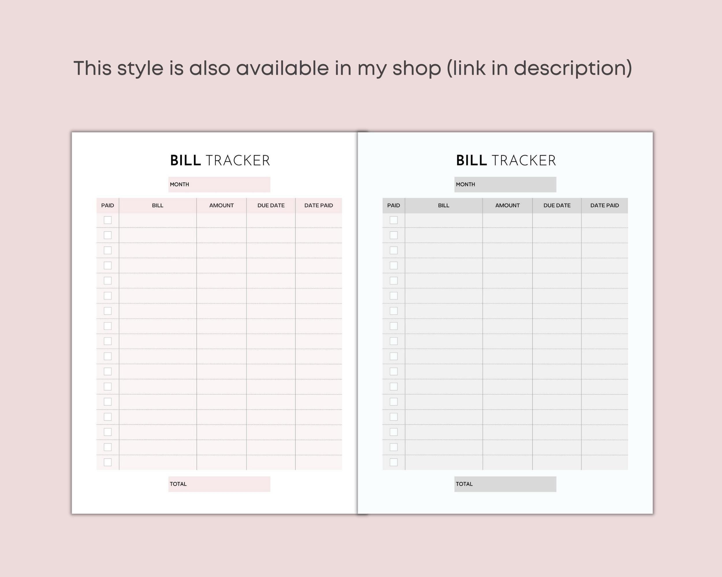 Bill Tracker Printable, Monthly Bill Tracker, Editable and Fillable PDF ...