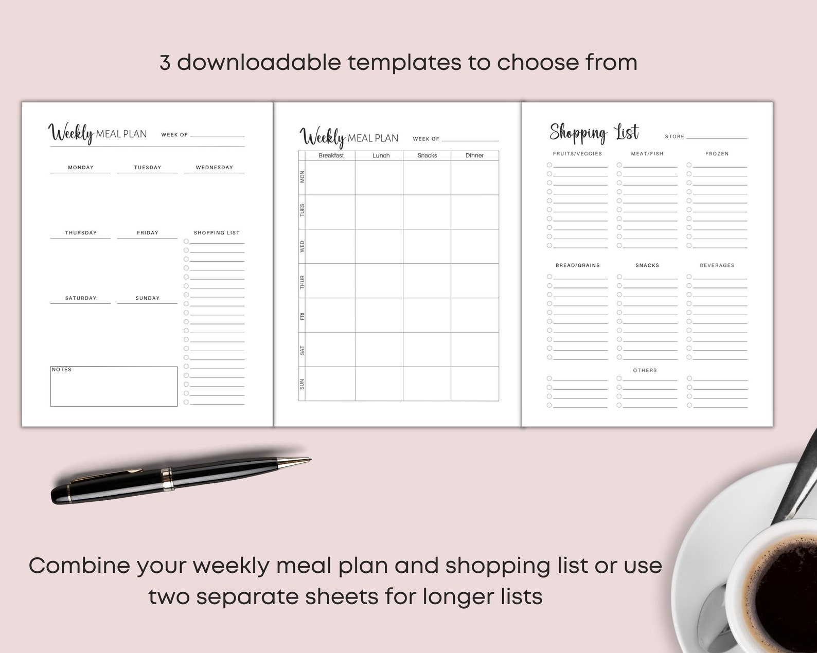 Weekly Meal Planner Printable, Grocery Shopping List Template, Fillable ...