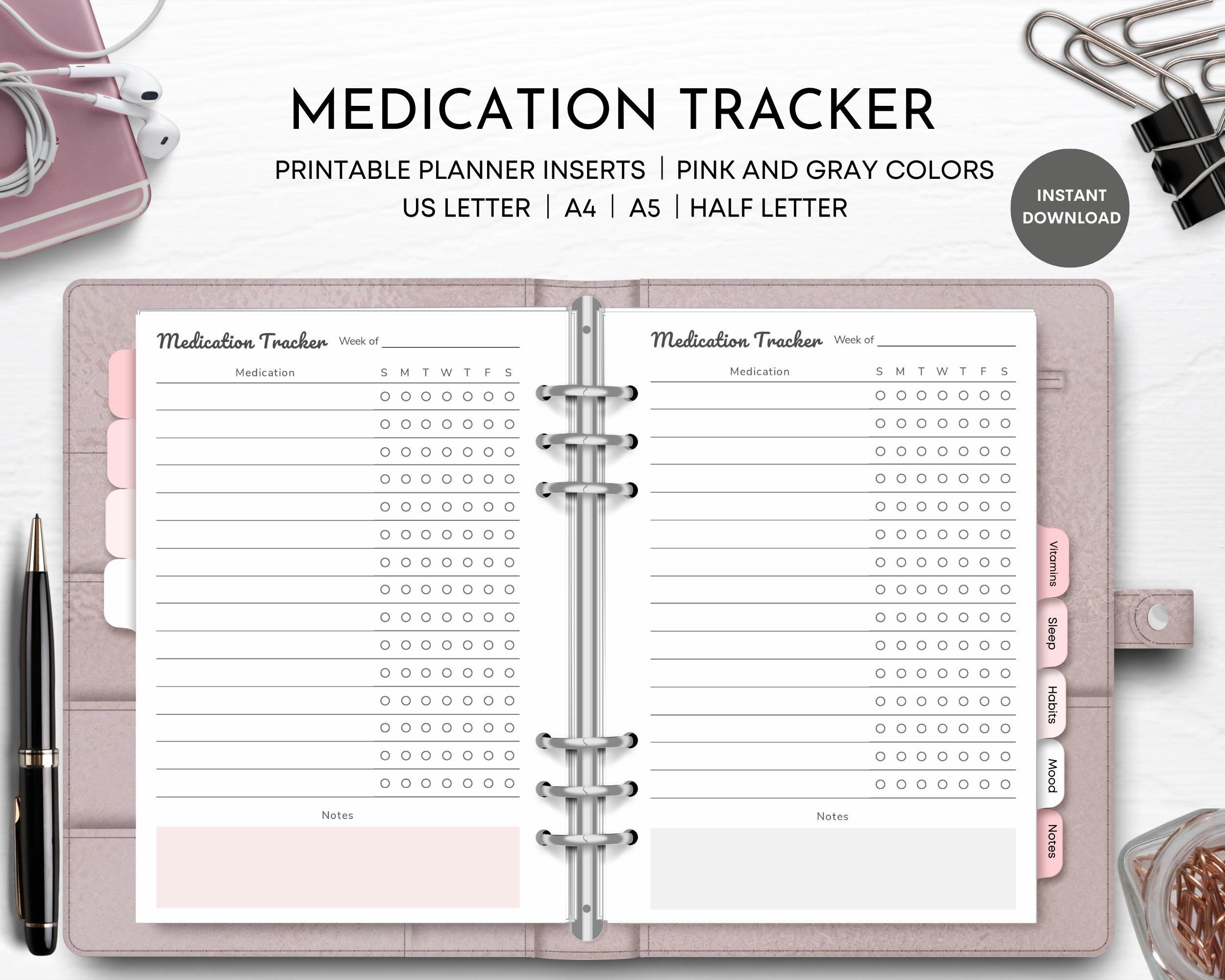Medication Tracker Printable, Planner Inserts, Medication List, US ...