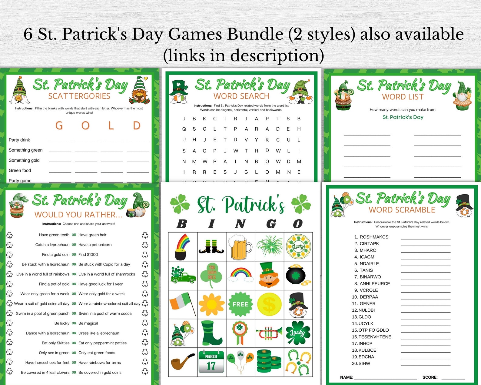 St. Patrick's Word List Printable, St. Patty's Games, St. Patrick's ...