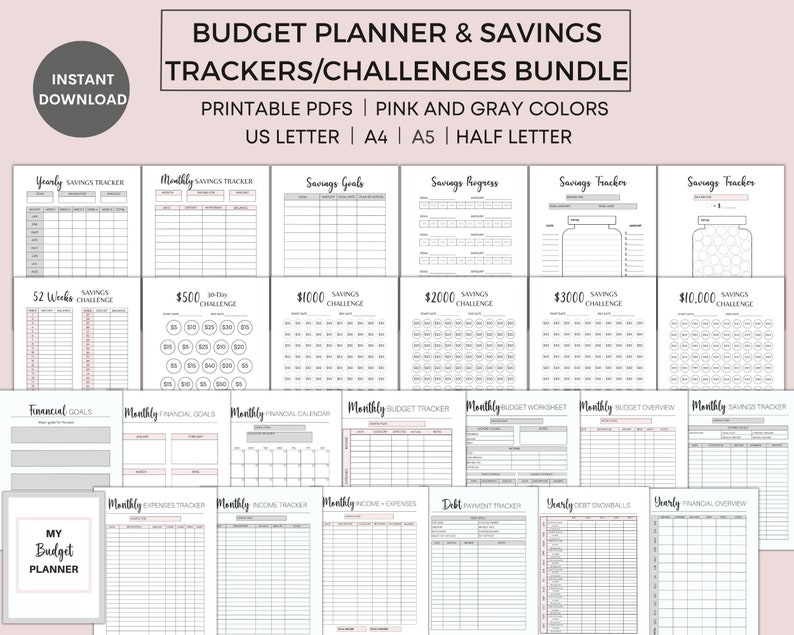 Budget Planner and Savings Tracker Bundle, Savings Challenges, Budget ...