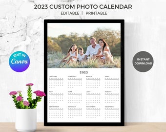 2023 Custom Printable Calendar, Canva Photo Calendar Template, Editable ...