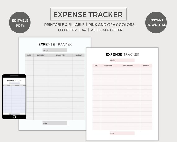 Expense Tracker Printable Editable PDF Expense Log Monthly | Etsy