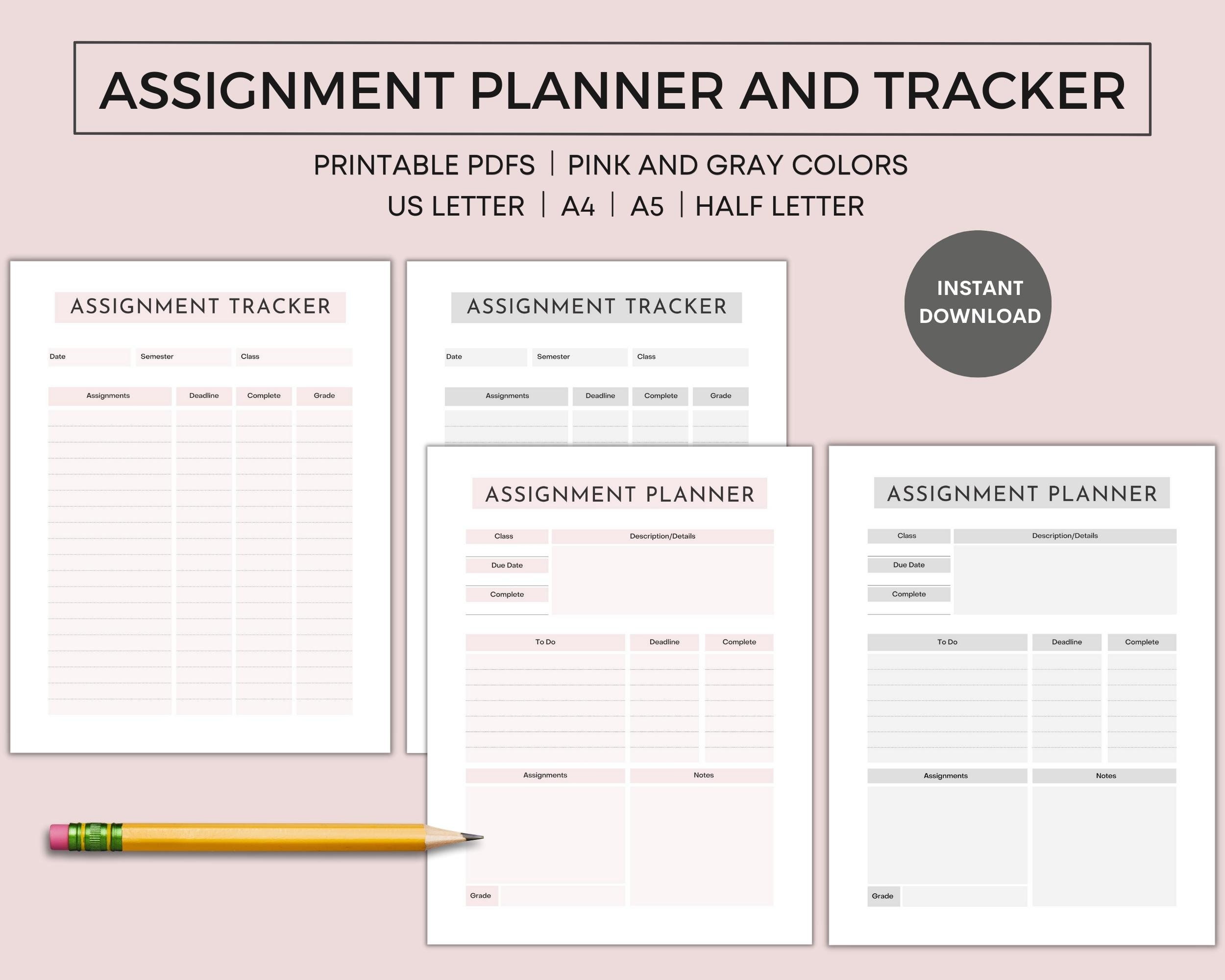 Assignment Planner, Assignment Tracker, Printable Assignment Tracker ...