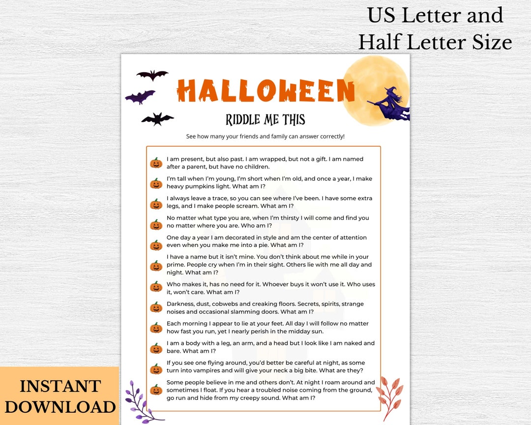 Halloween Riddle Me This Printable, Riddle Me This Game, Halloween ...