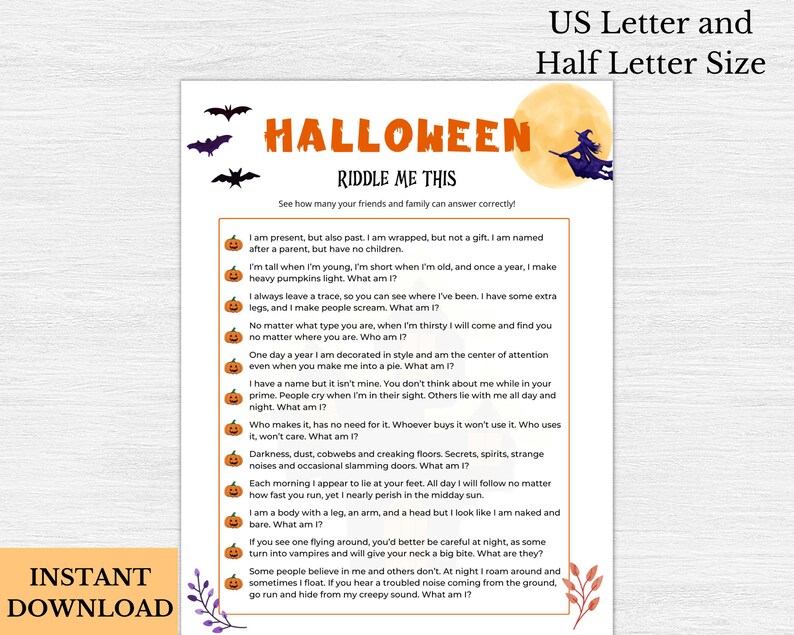 Halloween Riddle Me This Printable, Riddle Me This Game, Halloween ...