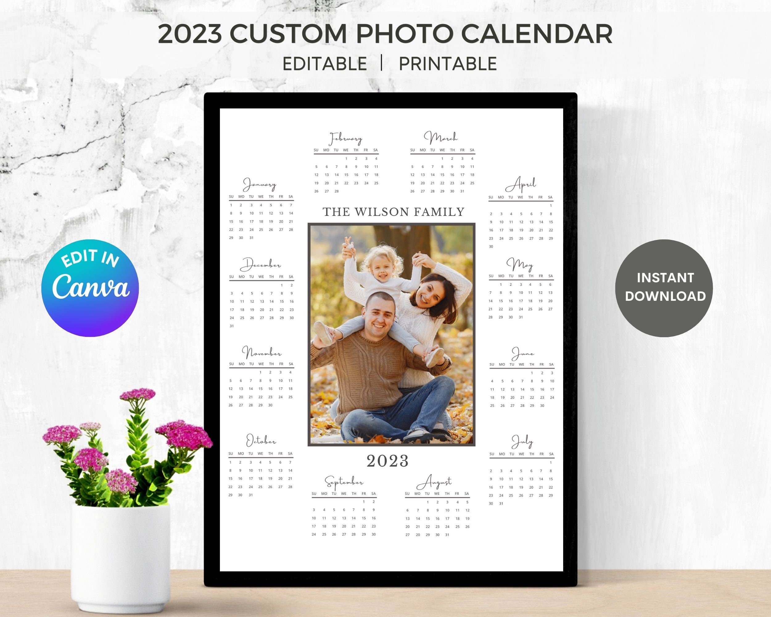 2023 Custom Printable Calendar Canva Photo Calendar Template - Etsy
