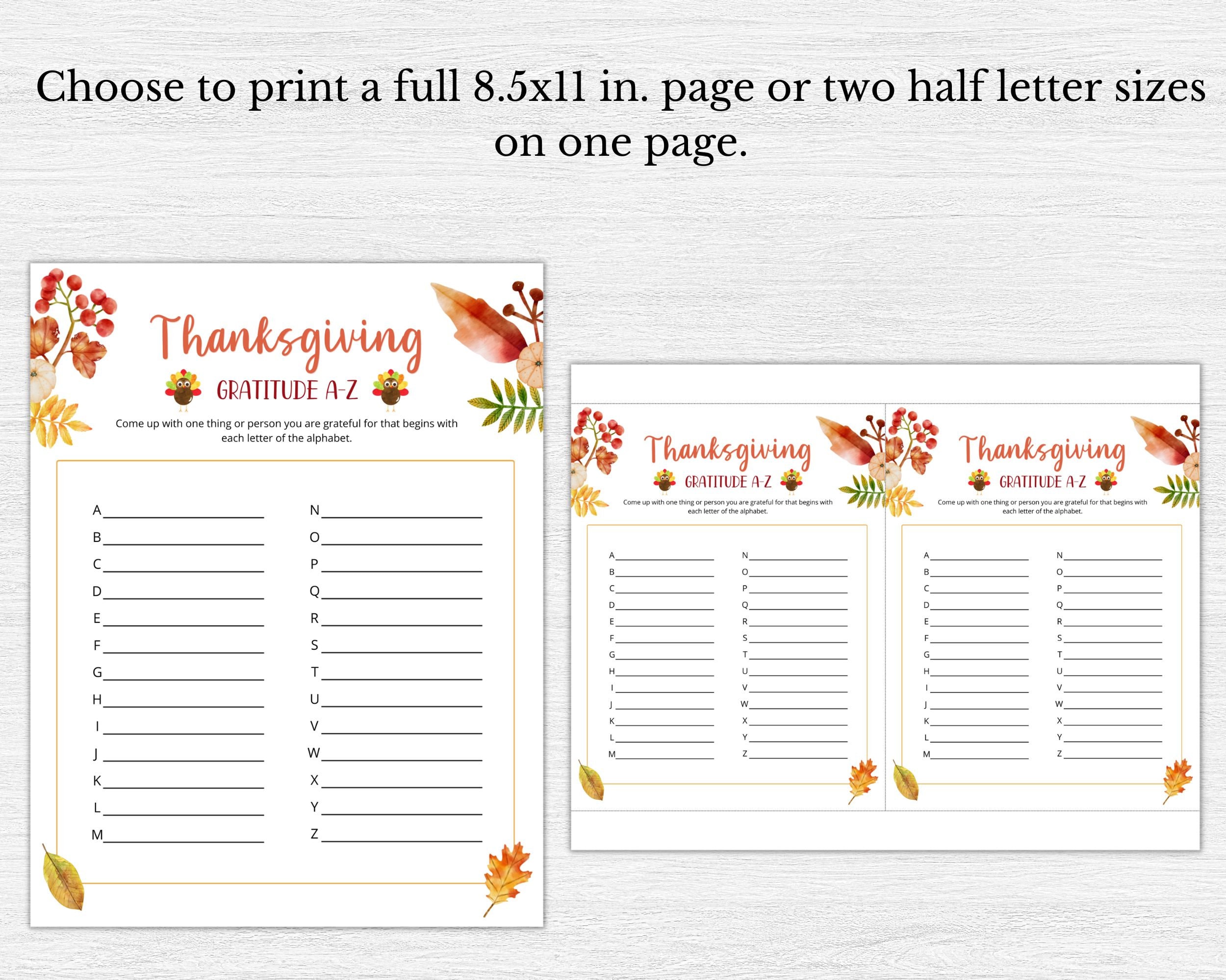 Thanksgiving Gratitude A-Z Printable, Gratitude A-Z Game, Thanksgiving ...