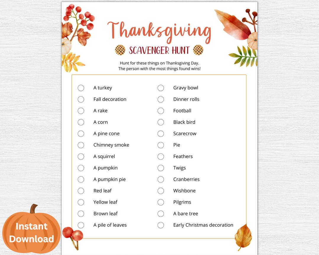 Thanksgiving Scavenger Hunt Printable, Scavenger Hunt, Thanksgiving ...