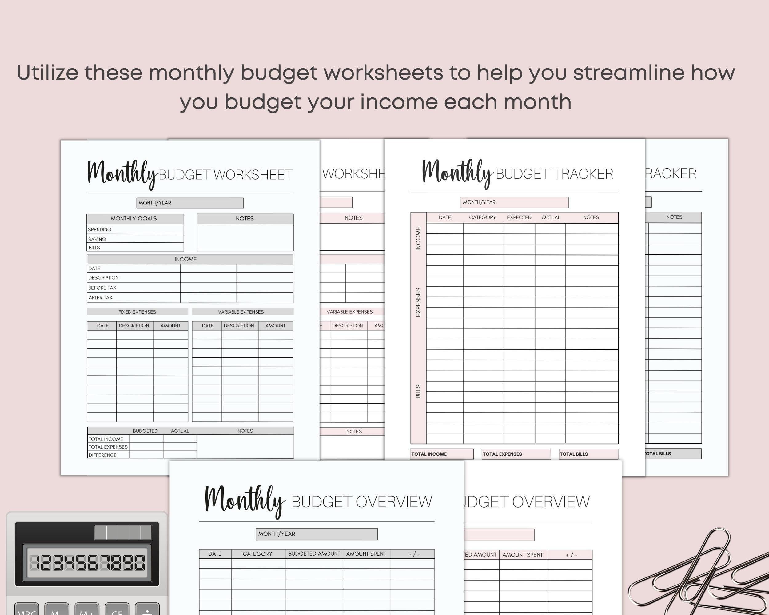 Budget Planner Printable, Monthly Budget Tracker, Income and Expense ...