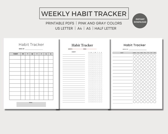 Habit Tracker Printable Weekly Tracker Goal Planner Routine | Etsy