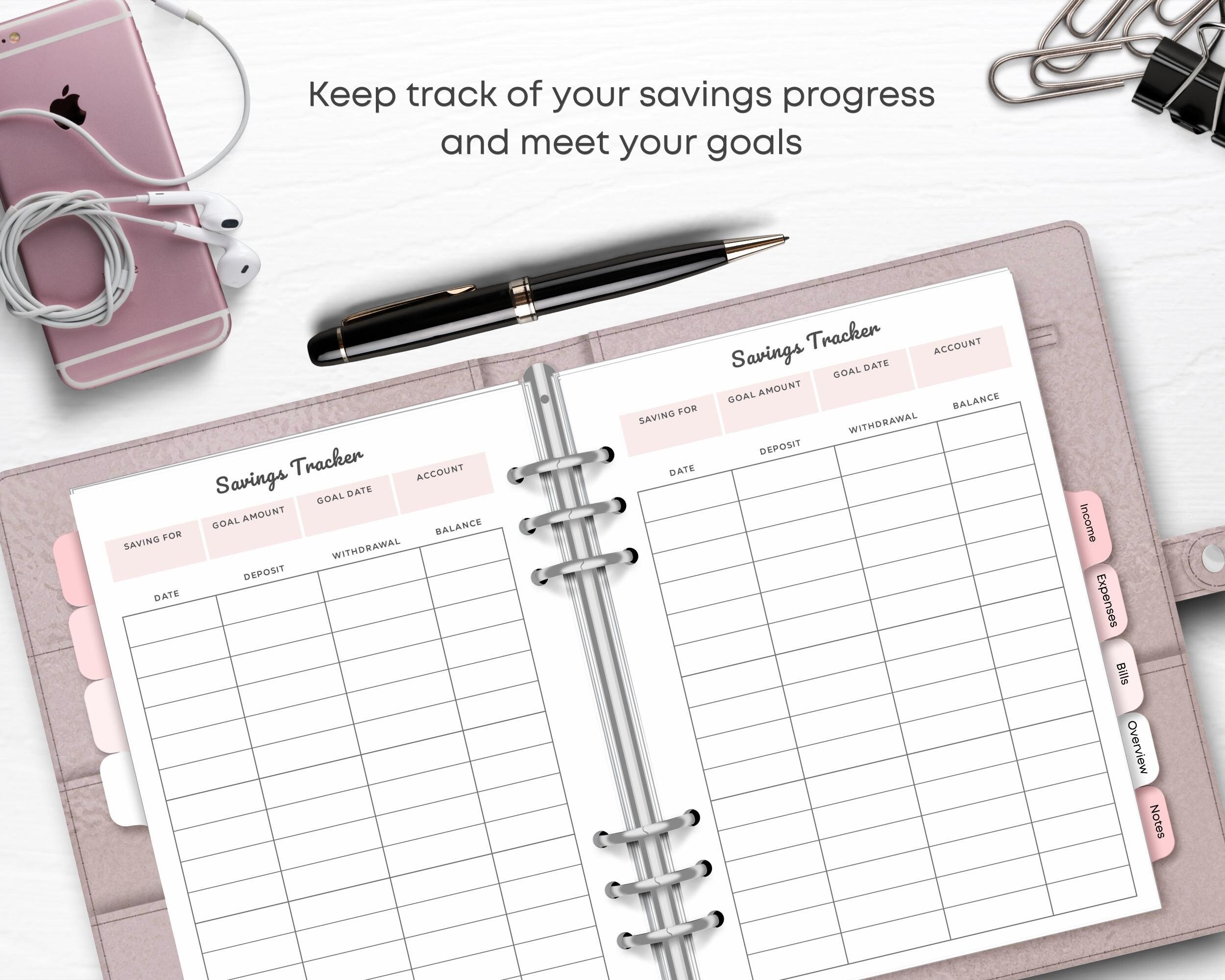 Savings Tracker Printable, Savings Goals, Planner Inserts, US Letter ...