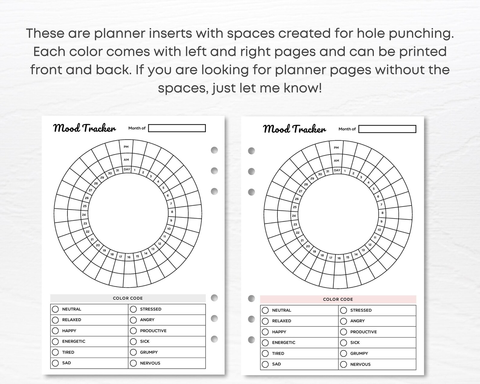 Mood Tracker Printable, Monthly Mood Tracker, Planner Inserts, US Letter, Half Letter, A4, A5 ...