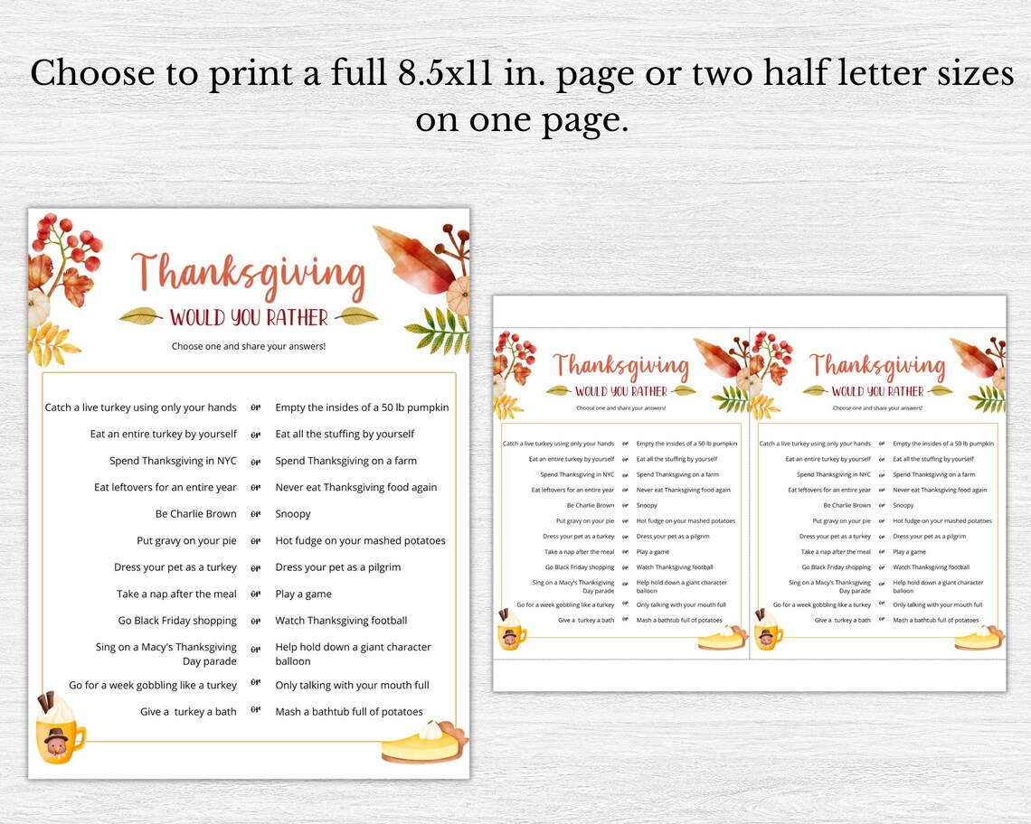 Thanksgiving Would You Rather Printable, Would You Rather Game ...