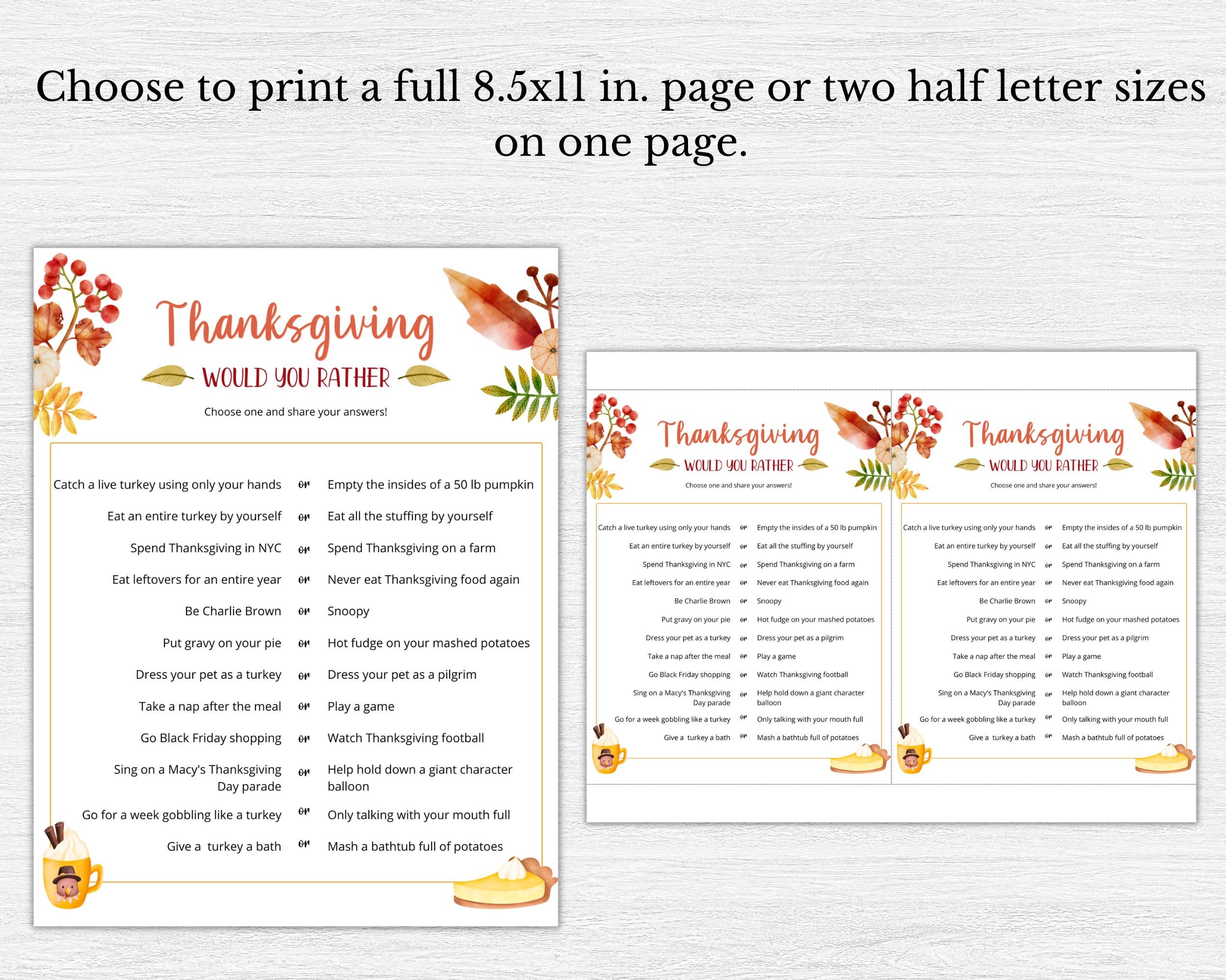 Thanksgiving Would You Rather Printable, Would You Rather Game ...
