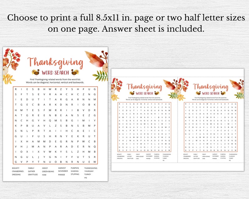 Thanksgiving Word Search Printable, Word Search, Word Find ...