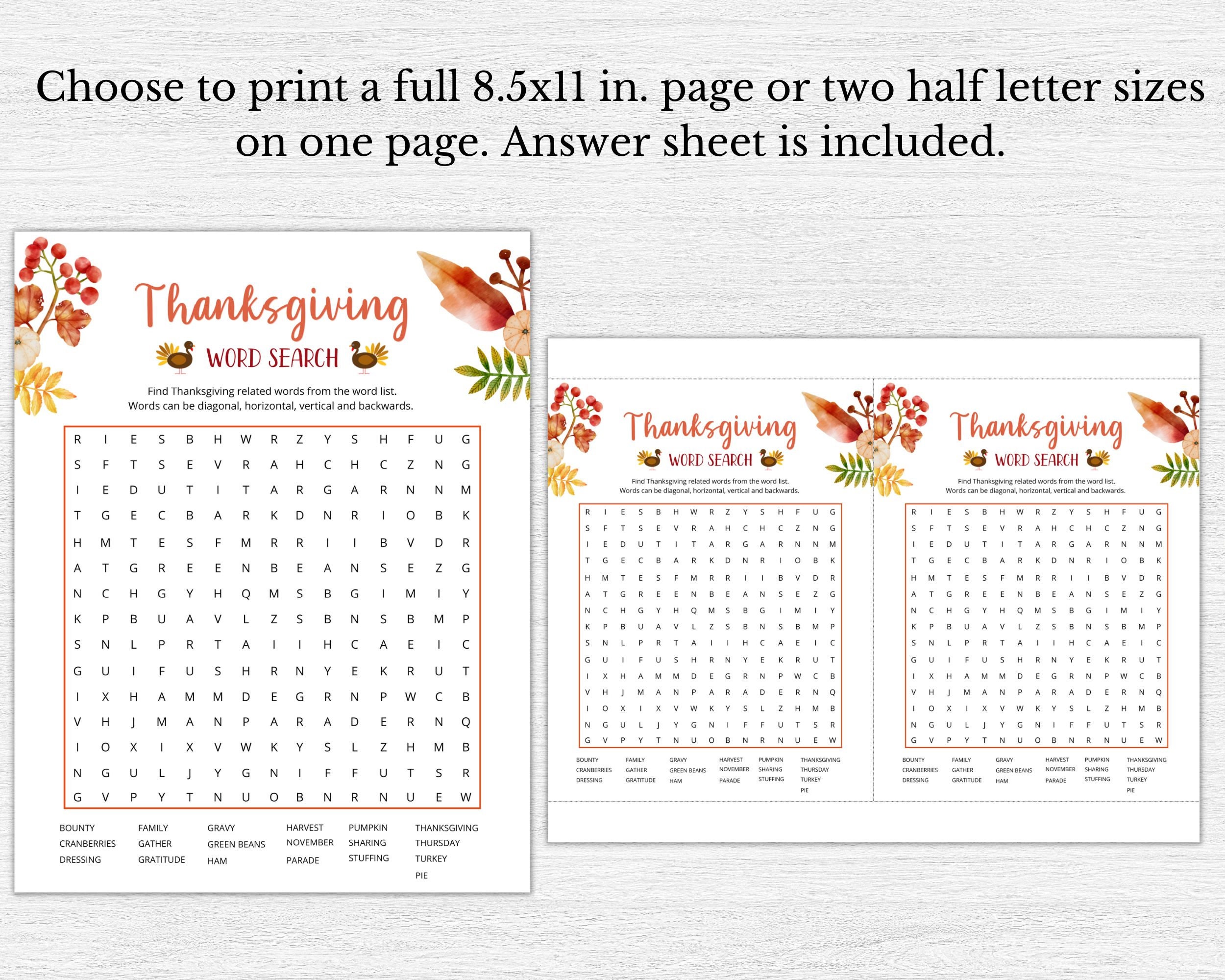 Thanksgiving Word Search Printable, Word Search, Word Find ...