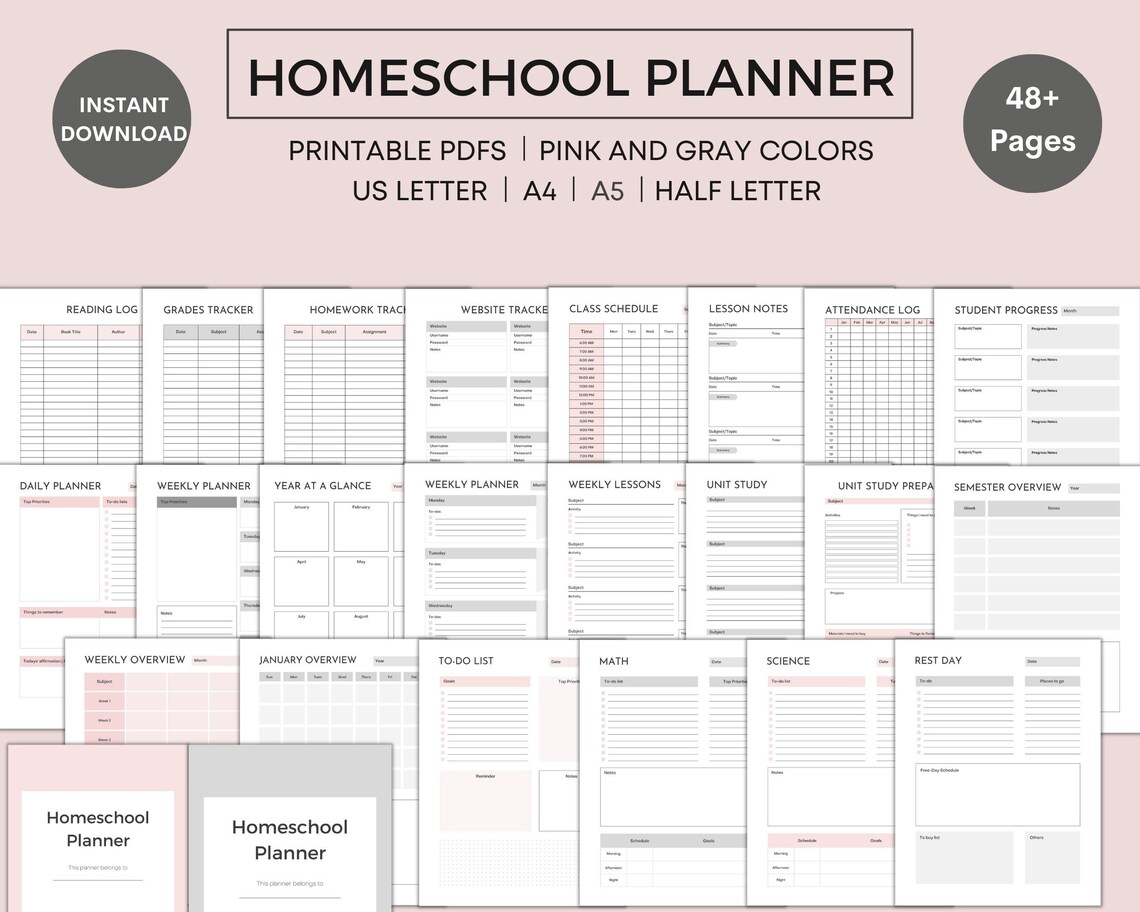 Homeschool Planner Printable, Academic Planner, Student Planner, Class ...